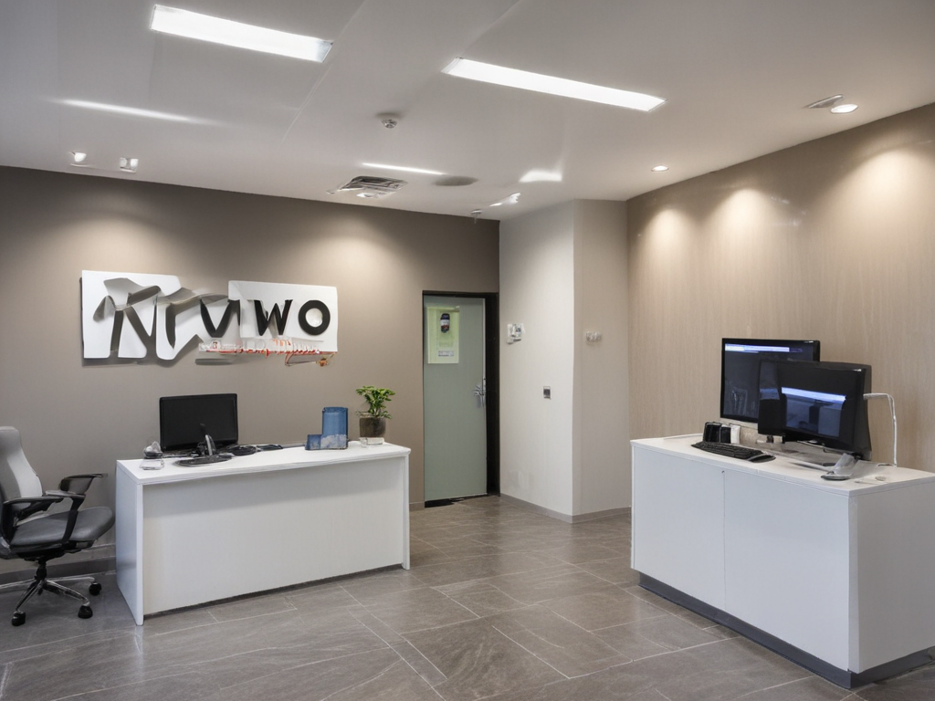 Nice office and logo on wall "NOVO IMAGING"