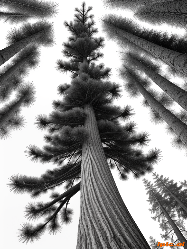 A Dramatic Perspective of Towering Trees Reaching Towards the Overcast Sky