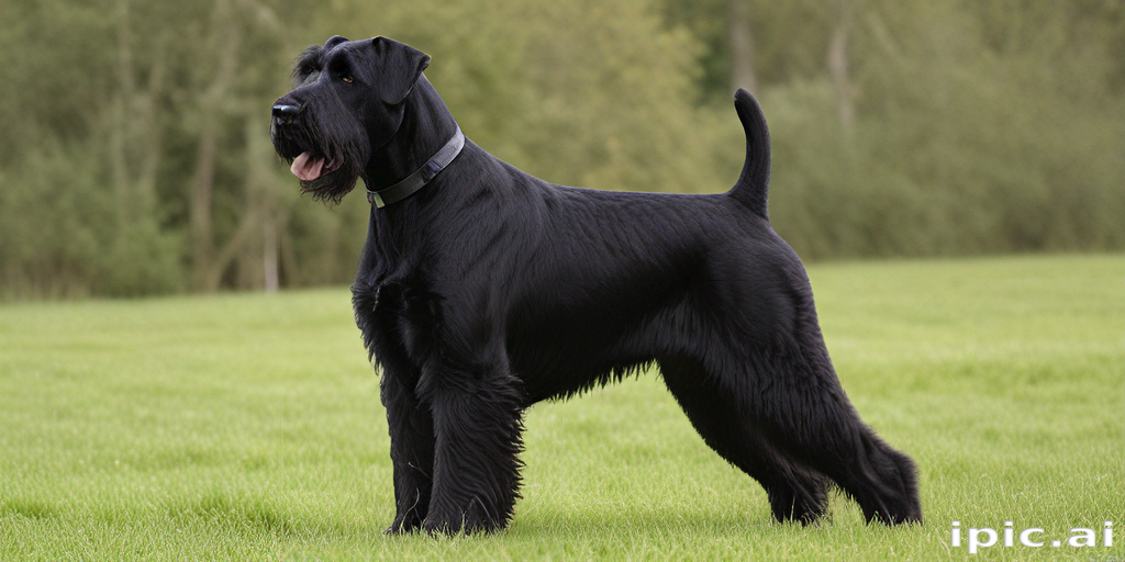 A Majestic Black Dog Standing Proudly in a Lush Green Field.