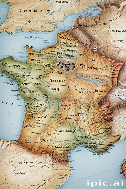 Detailed Map of Ancient France Highlighting Geographic Features and ...