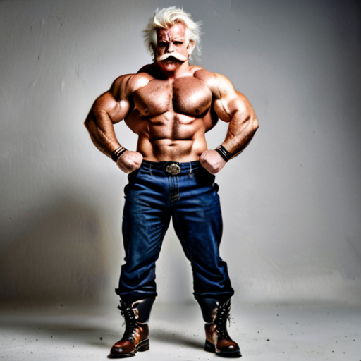strongman, Muscular, White skin, Angry face, White hair, Messy hair ...