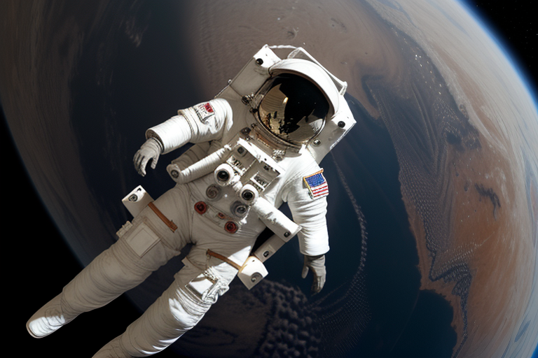 An Astronaut Floating in Space with Earth and Mars in the Background
