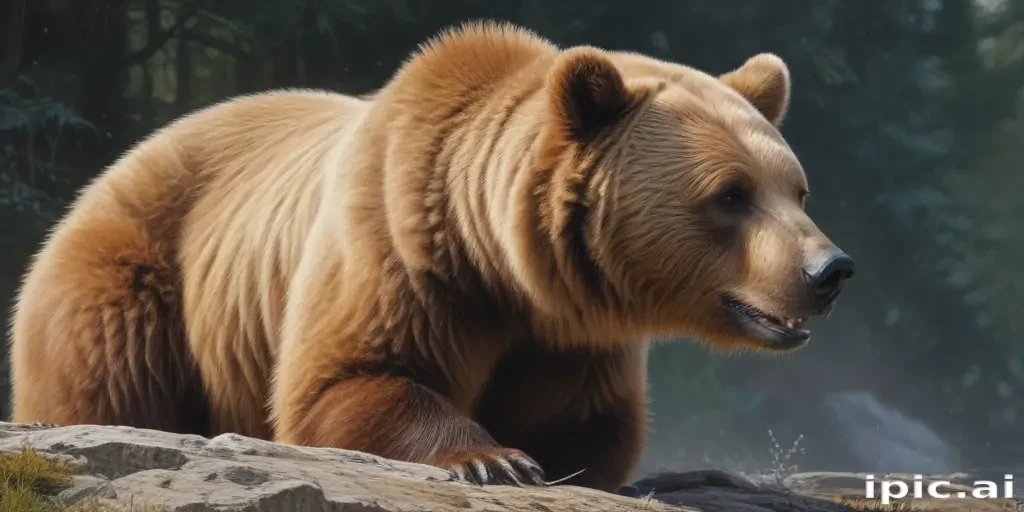 A Majestic Brown Bear Relaxing in a Serene Natural Landscape.