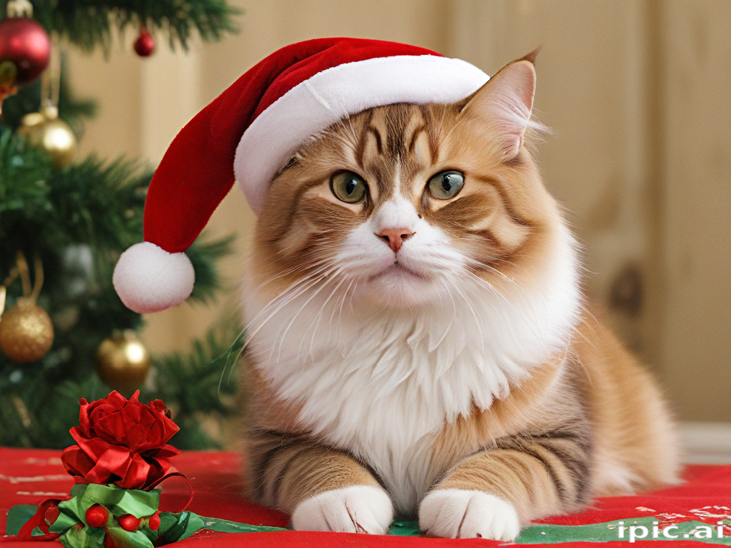 Festive Feline: A Cat Celebrating Christmas in a Santa Hat