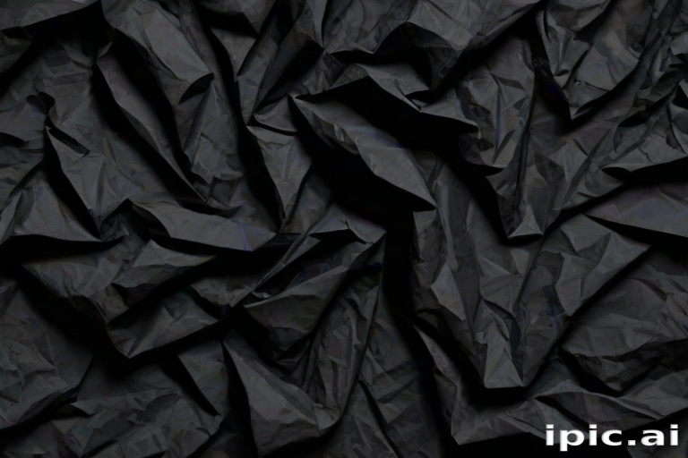 Textured Black Paper with Intricate Creases and Shadows Creating Depth