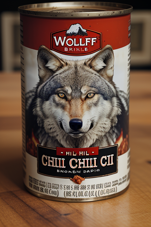 Unique Chili Can Featuring a Striking Wolf Illustration on the Label