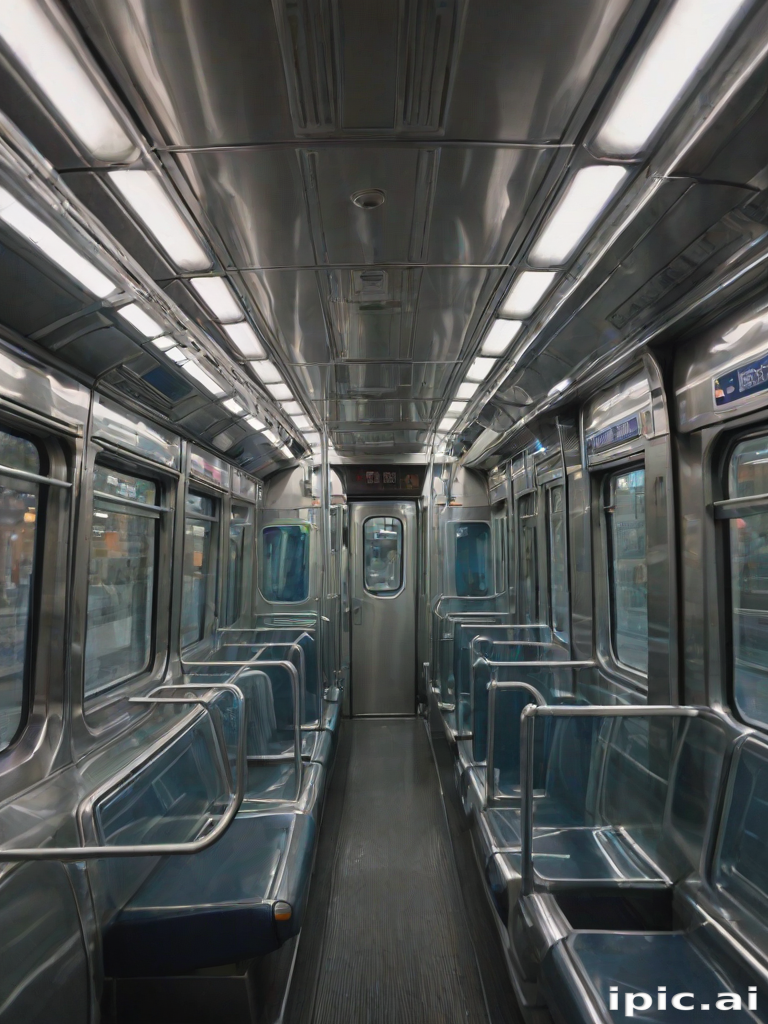 Empty Subway Train Interior Showcasing Sleek Metal Design and Modern ...