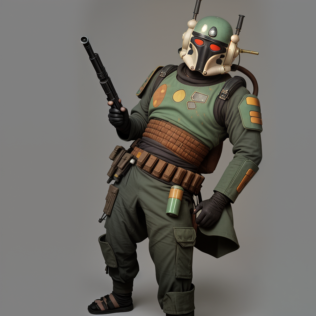 Stylized Sci-Fi Character in Green Armor Holding a Blaster Pistol