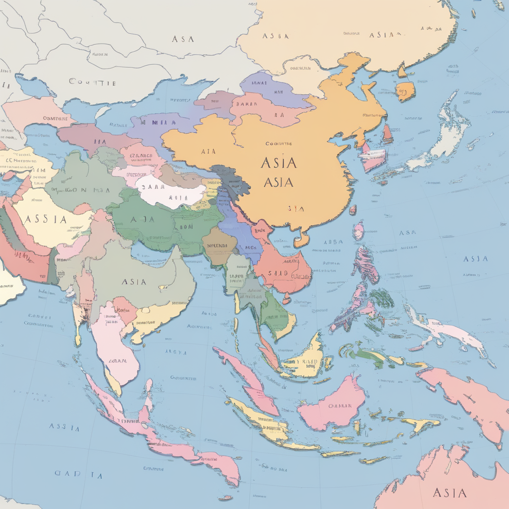 Detailed Map Illustrating the Countries and Regions of Asia in Color