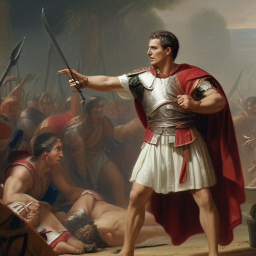 julius caesar fighting in a battle