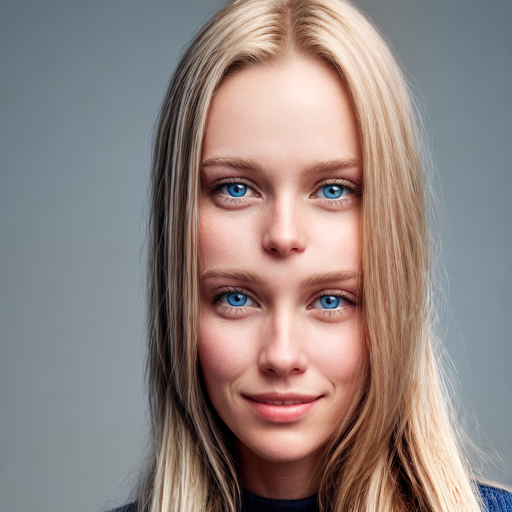 shy smiling Scandinavian female with blonde hair blue eyes full face ...