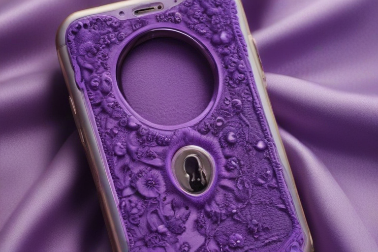 Elegant Purple Phone Case with Intricate Floral Design on Soft Fabric