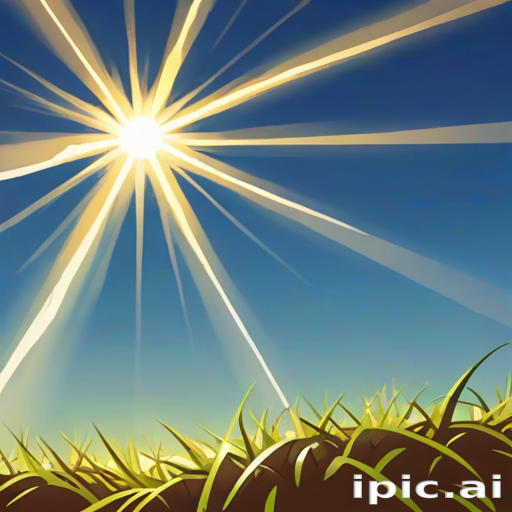 Radiant Sunlight Breaking Through Clear Blue Sky Over Lush Green Grass