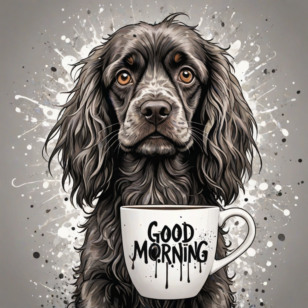 Charming Dog with a Coffee Cup Says Good Morning with Style