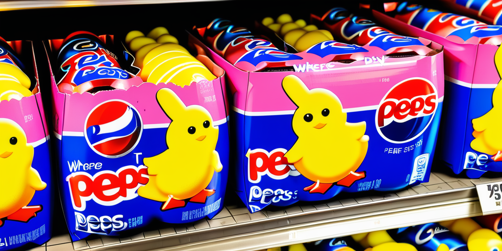 Vibrant Packaging of Pepsi and Peeps Products on Grocery Store Shelf