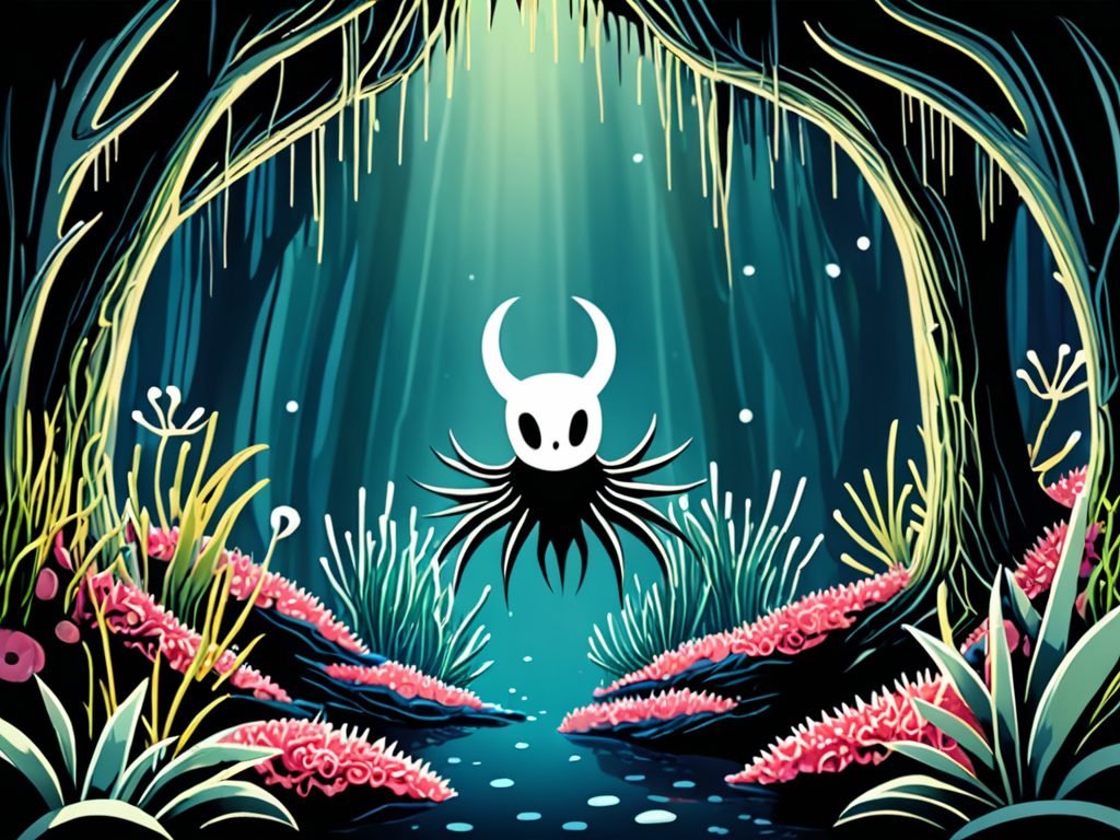 undersea, with a spiky grotto, some undersea plant in backgrounds ...