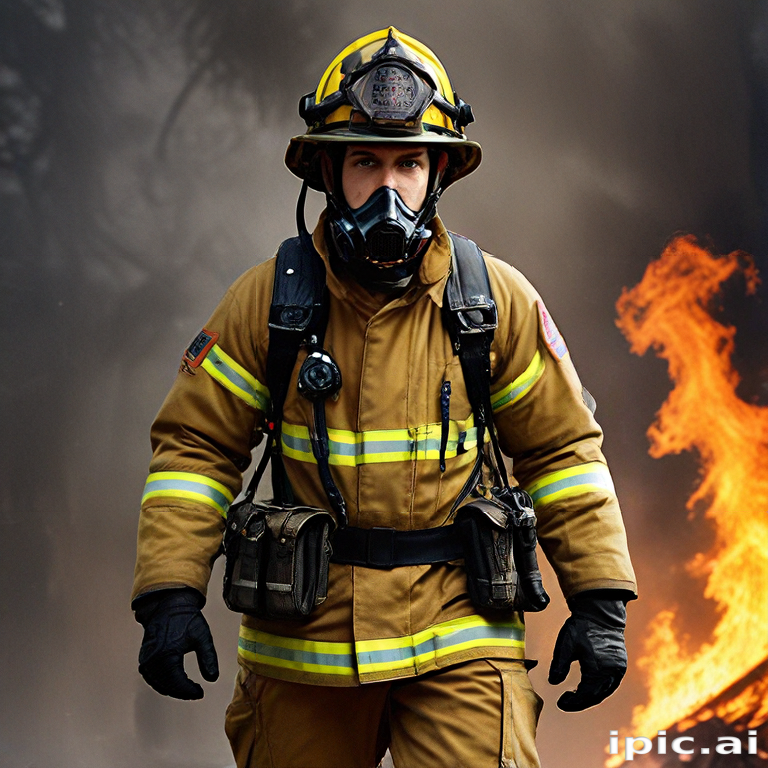 Brave Firefighter Battling Flames in Protective Gear on a Dangerous Mission