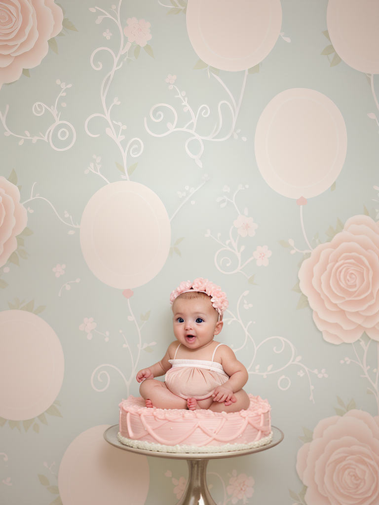 A Sweet Celebration: Adorable Baby Sitting on a Beautiful Cake