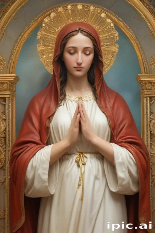 Serene Portrait of the Virgin Mary in Prayerful Contemplation