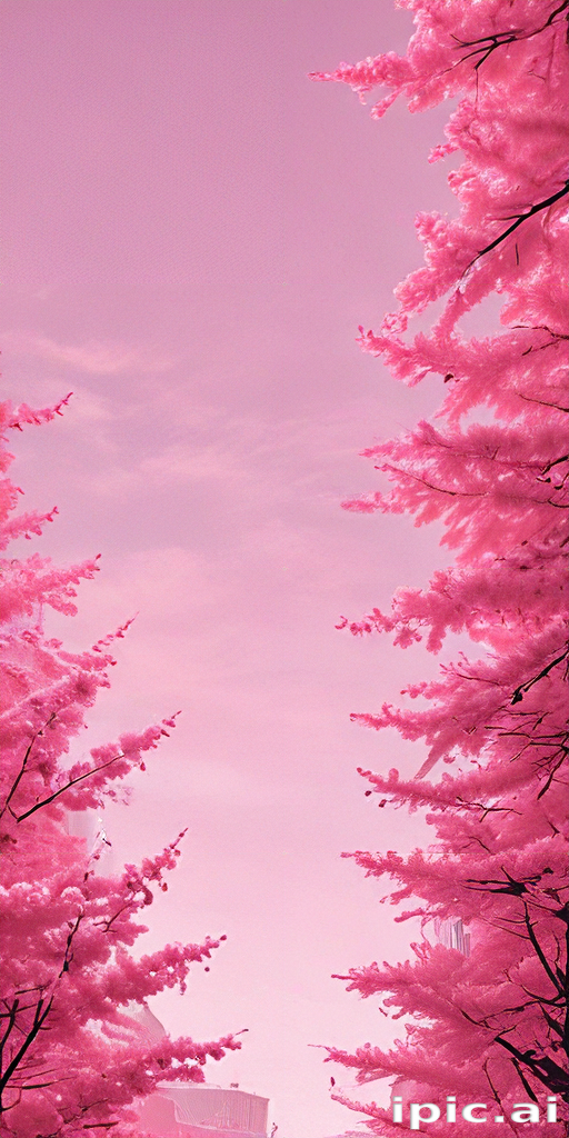 Serene Scene of Blossoming Pink Trees Under a Dreamy Sky