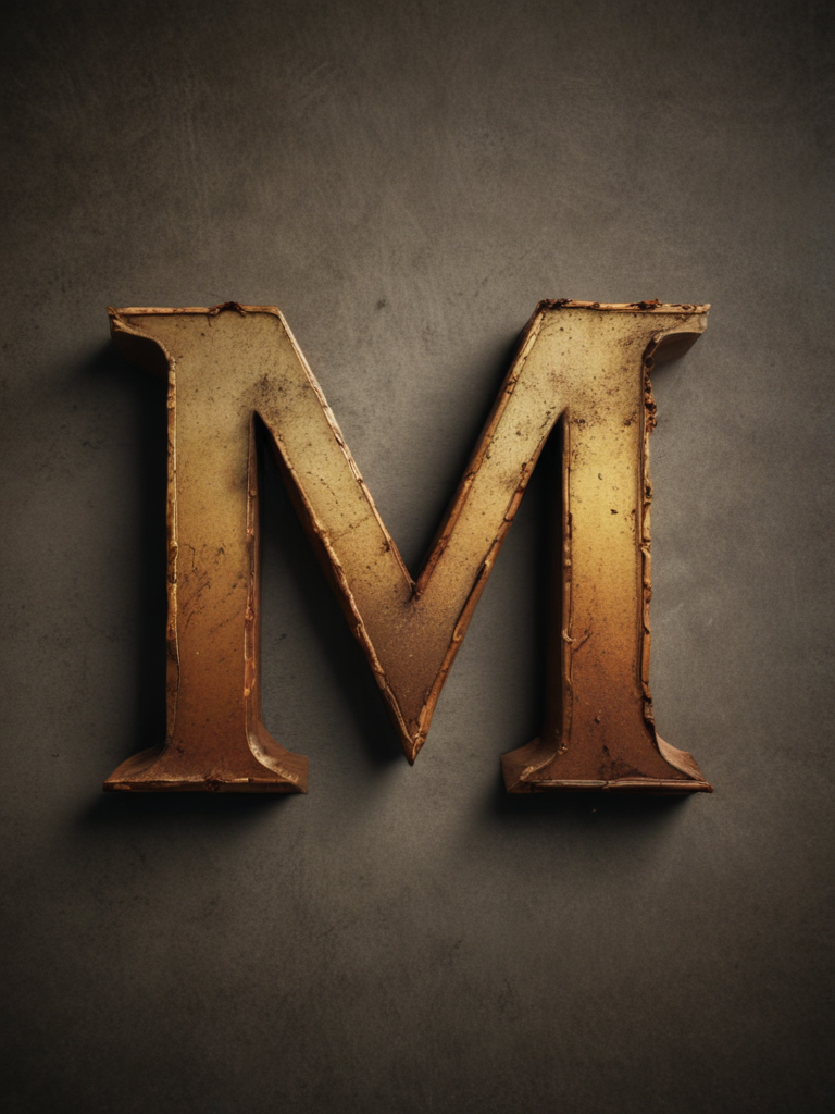 Rustic Metallic Letter M Standing Boldly Against a Textured Background