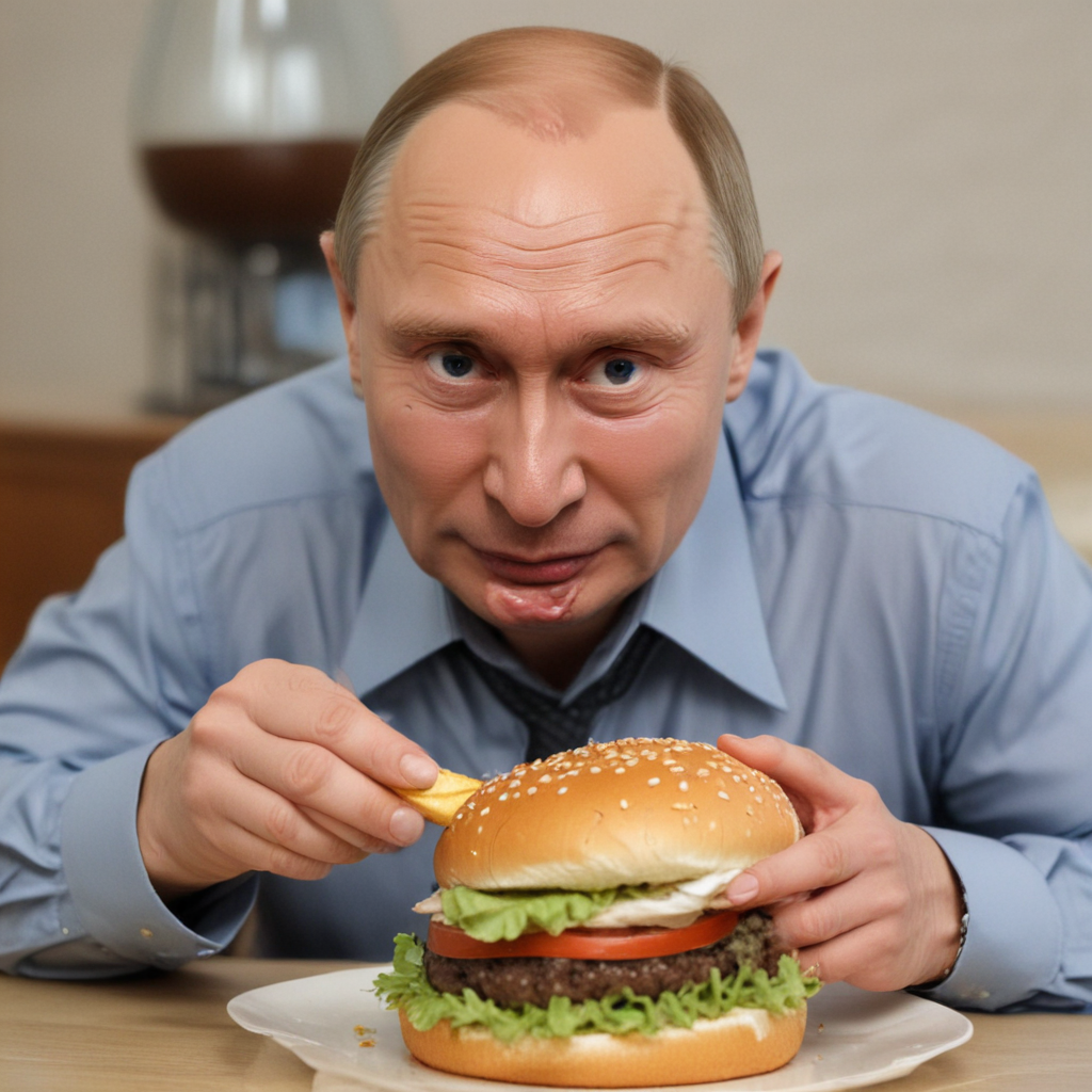 Putin eating hamburger