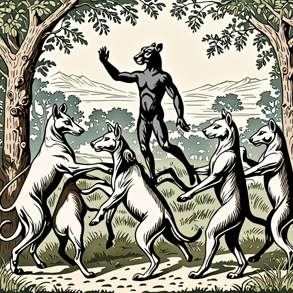 illustration of a dance with bipedal animals