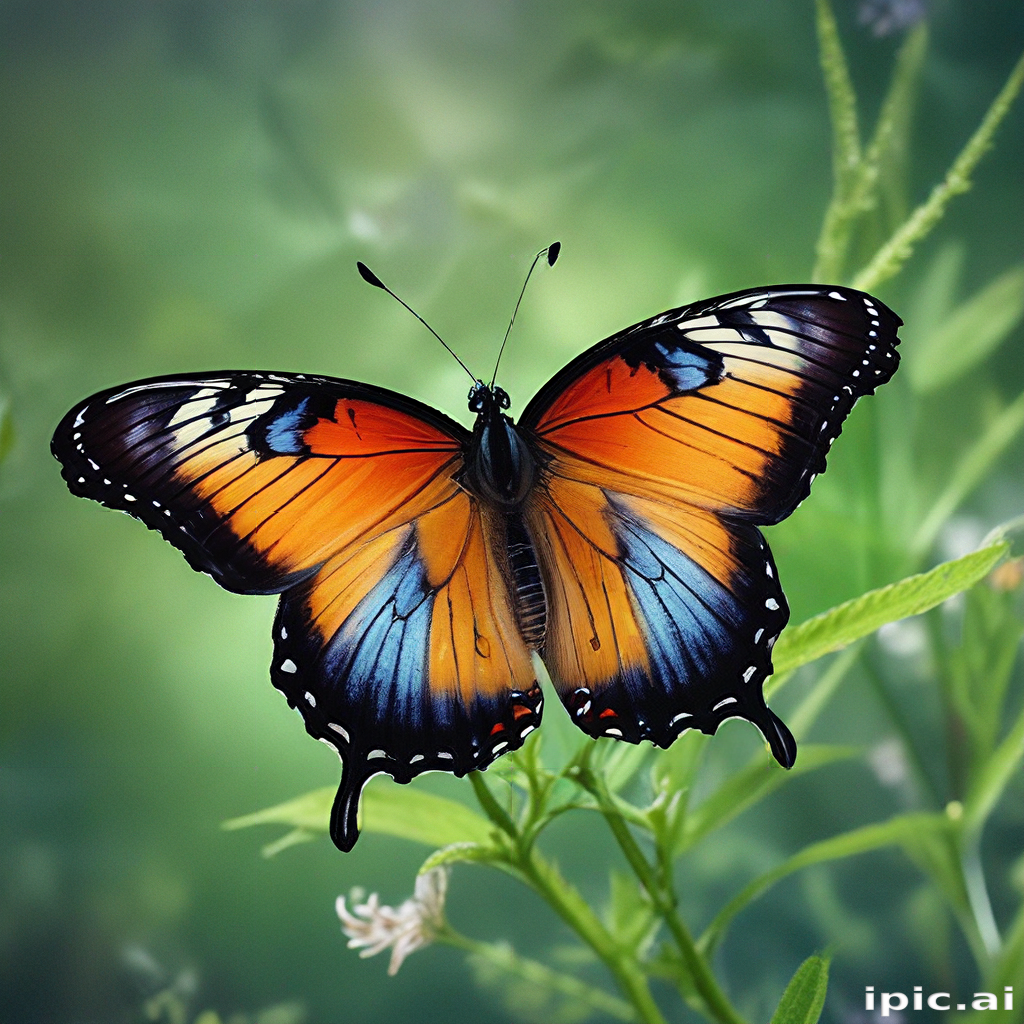 Vibrant Butterfly Spreading Its Wings Amidst Lush Greenery And Nature Vibrant Butterfly Spreading Its Wings Amidst Lush Greenery And Nature