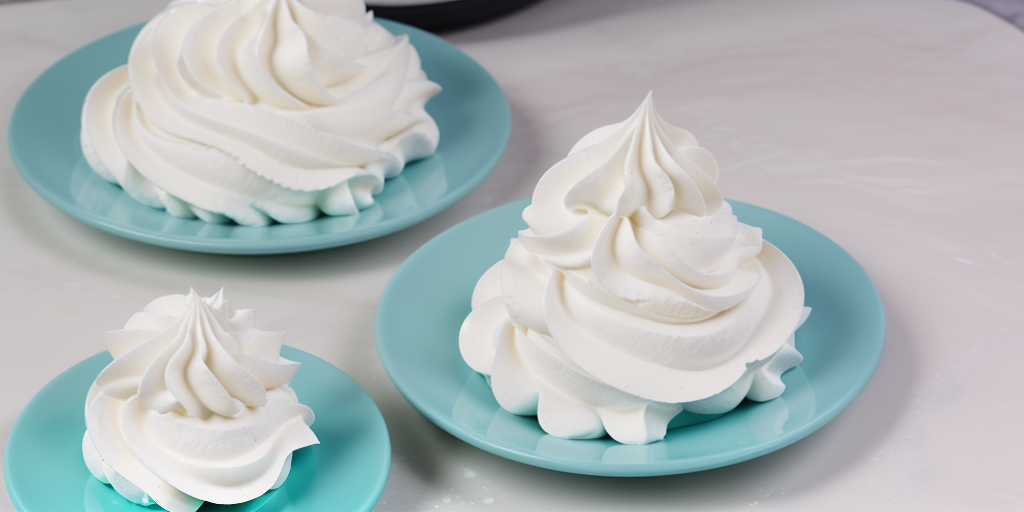 Deliciously Whipped Cream Piles Served on Light Blue Plates for Dessert ...