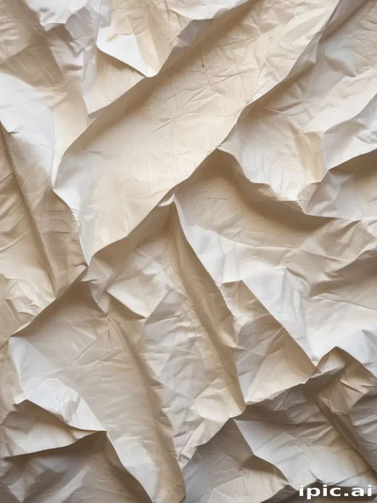 Textured Wrinkled Paper Surface in Soft Neutral Tones and Shadows.