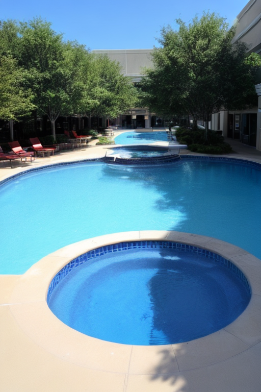 liminal mall with a giant pool in the middle of it