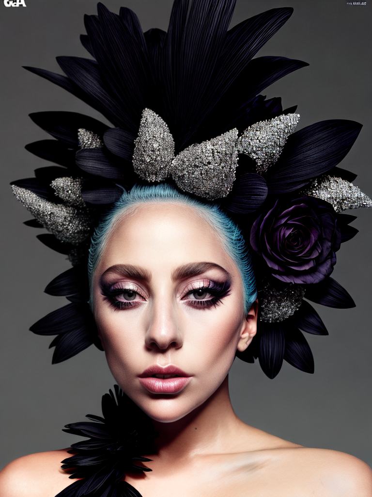 Lady gaga magazine cover, face close up black flowers blooming ...