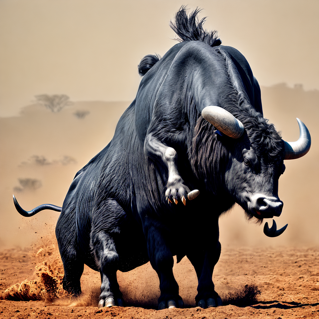 Silhouette of attacking bull.