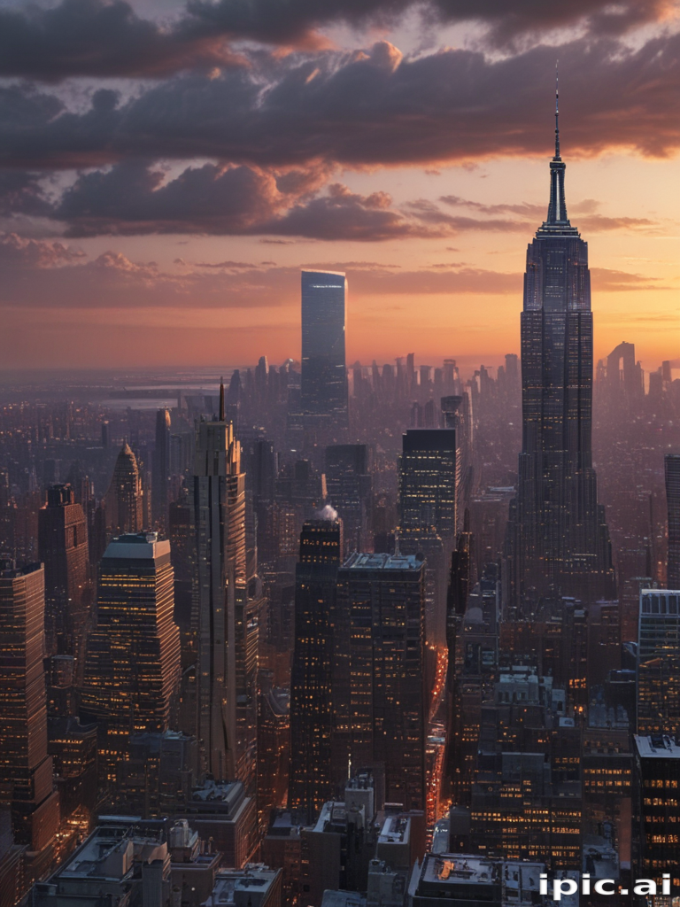 Stunning Sunset Over New York City with Iconic Skyline and Empire State ...