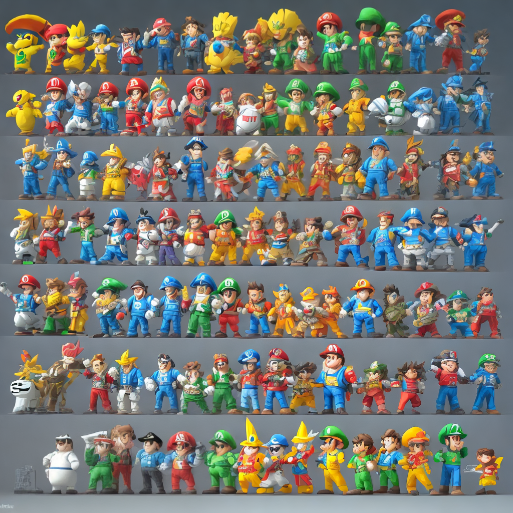 All the various nintendo characters standing in a line next to each ...