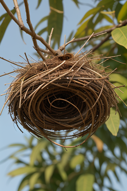 Intricately Crafted Bird Nest Suspended Among Lush Green Nature's Embrace