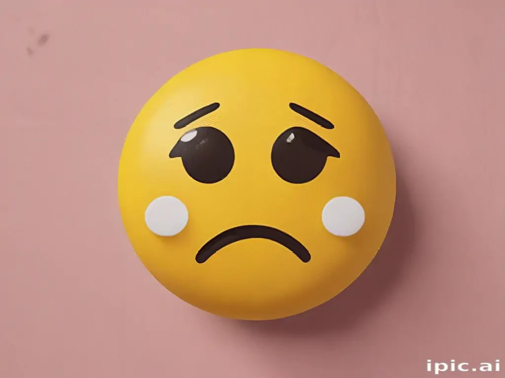 A Sad Yellow Emoji Face with Big Eyes on a Pink Background