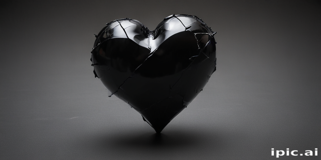 Shattered Black Heart Symbolizing Pain and Resilience in Love's Journey