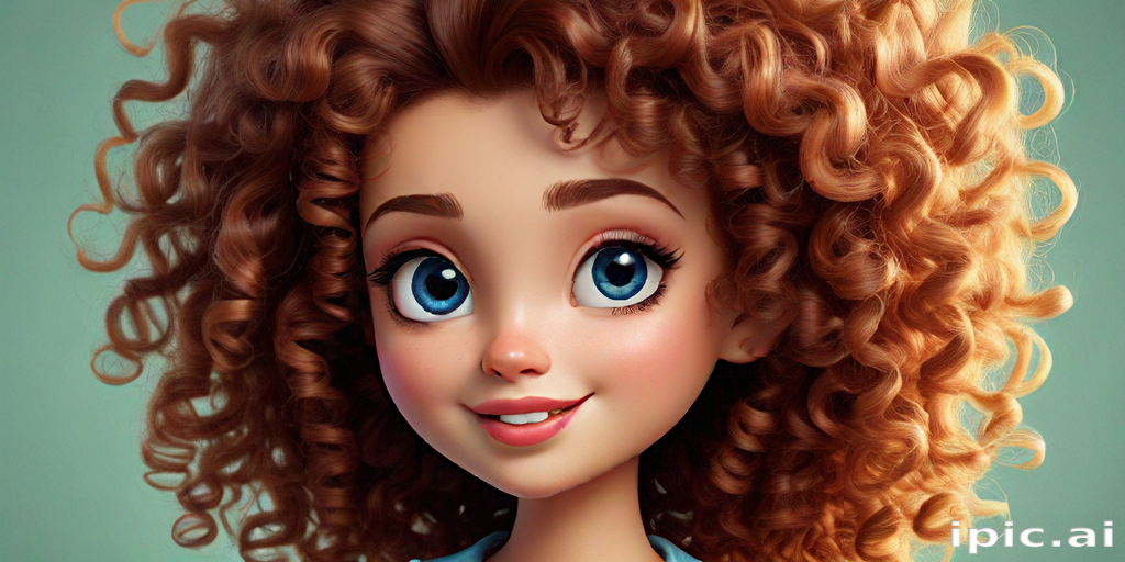 Charming Animated Character with Lively Curly Hair and Bright Blue Eyes