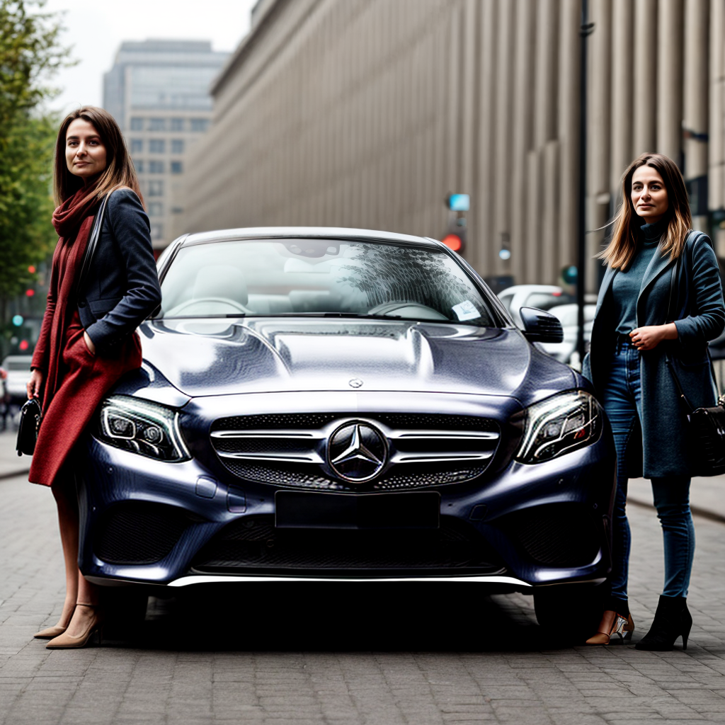 woman standing in front of a mercedes in berlin