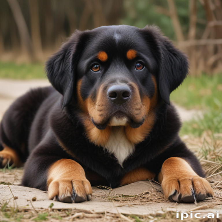A Playful Rottweiler Puppy Relaxing Peacefully on a Sunny Day Outdoors