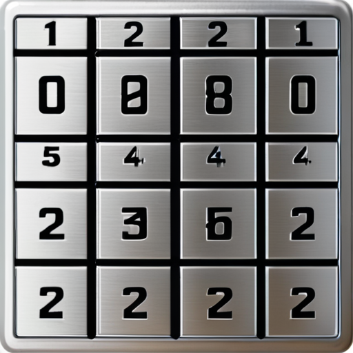 3x3 numbered grid, icon metallic silver black background, rounde border