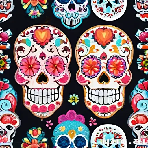 Colorful Sugar Skulls Decorated with Flowers for Day of the Dead ...