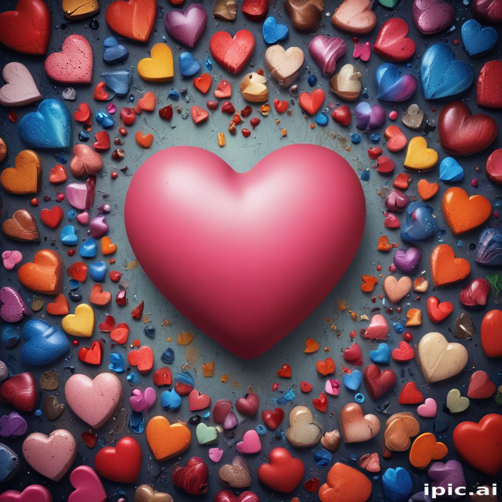 A Colorful Array of Heart-Shaped Decorations Surrounding a Central Pink ...