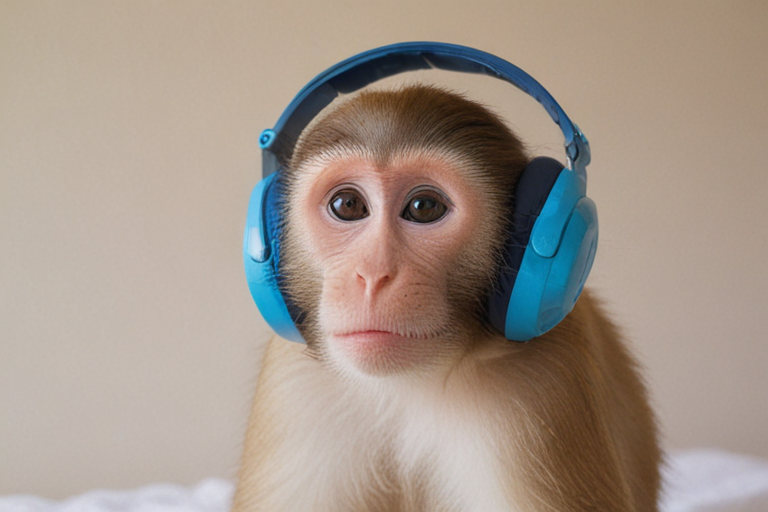 Big Cute monkey with an blue headset on