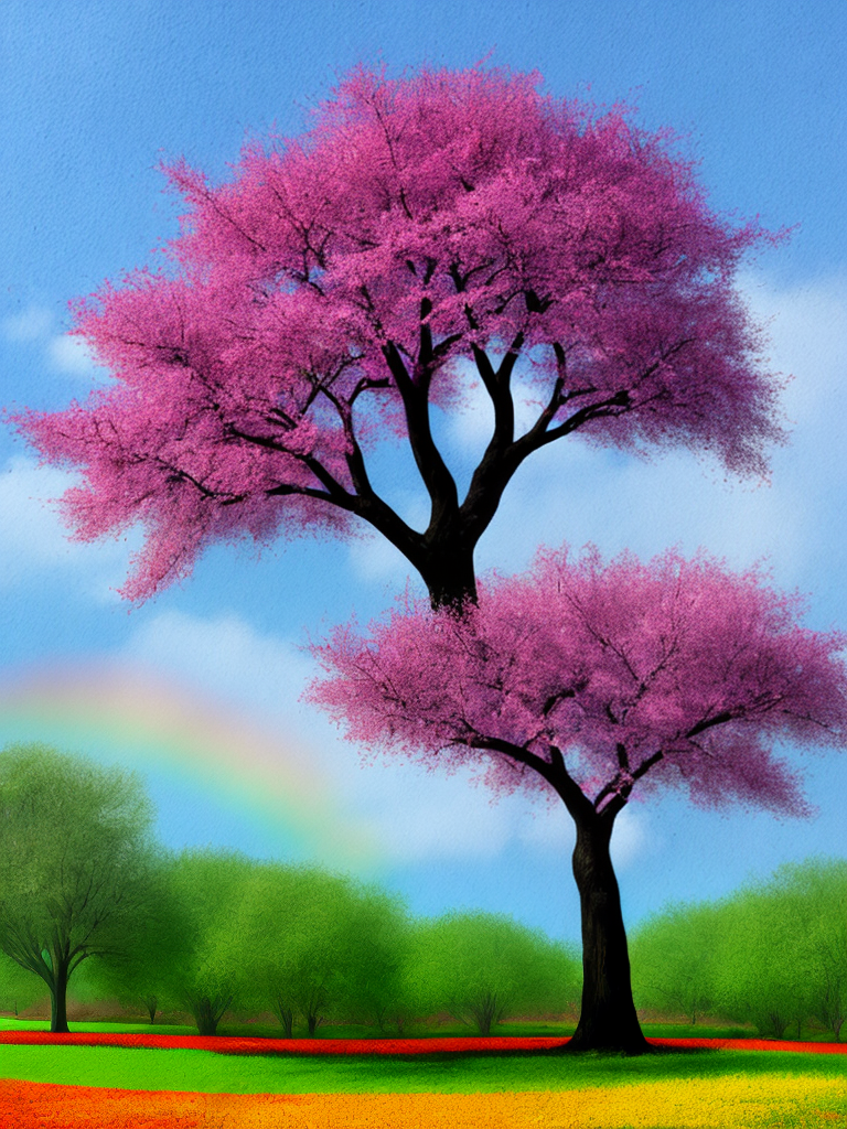 rainbow behind a cherry tree mural simple