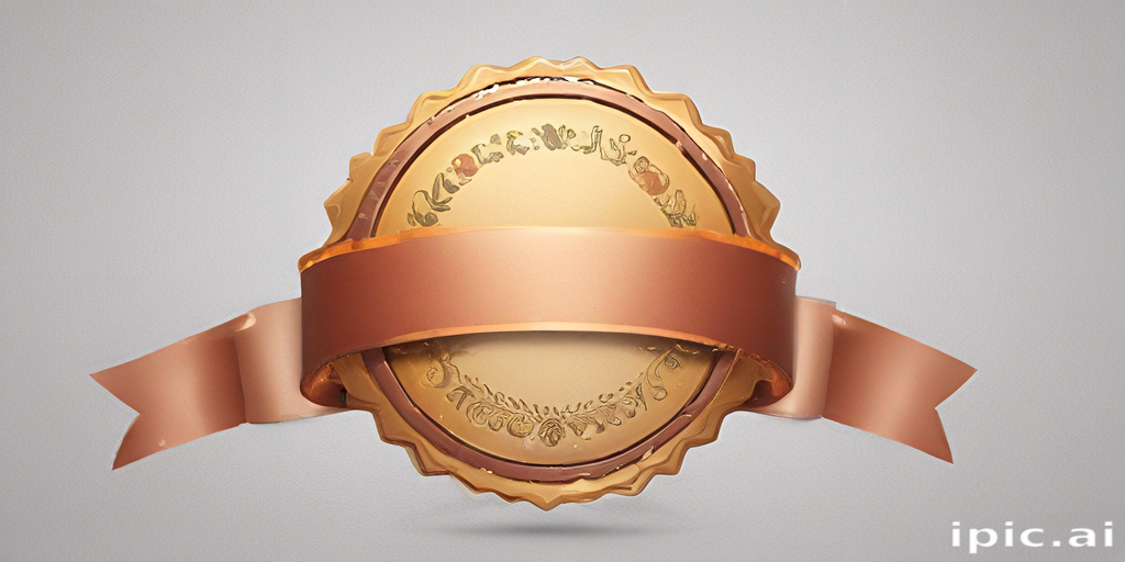 Elegant Gold and Bronze Award Emblem with Decorative Ribbon Design