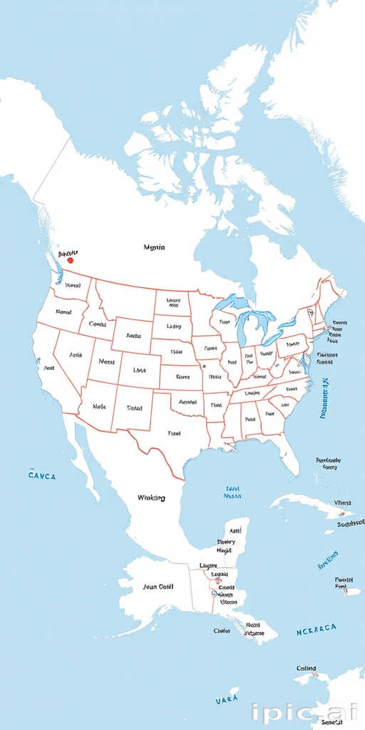 Outline Map of the United States Highlighting State Names and Borders