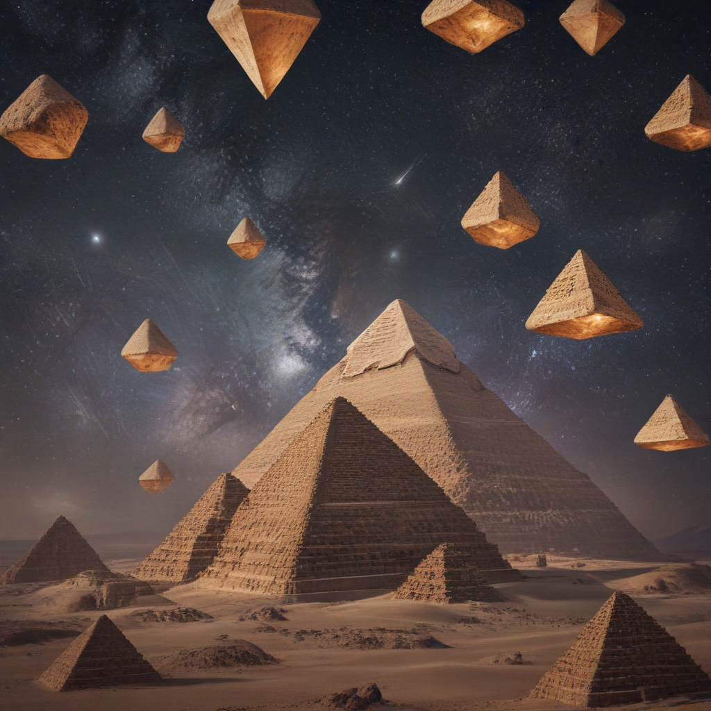 space, flying pyramids