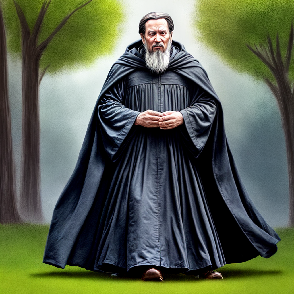 evil wizard, in black robes, with a goatee